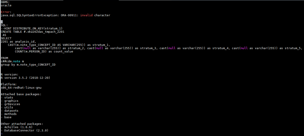 Achilles Run issues - Oracle - Implementers - OHDSI Forums
