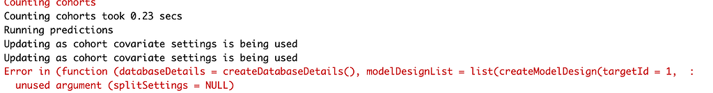 Error in R while trying to run the model (splitSettings) - Researchers - OHDSI Forums