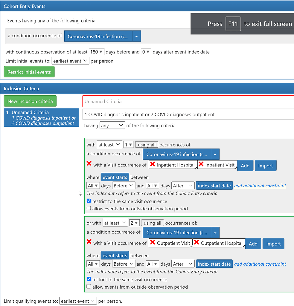 How to define this cohort entry: 1 diagnosis - Researchers - OHDSI Forums