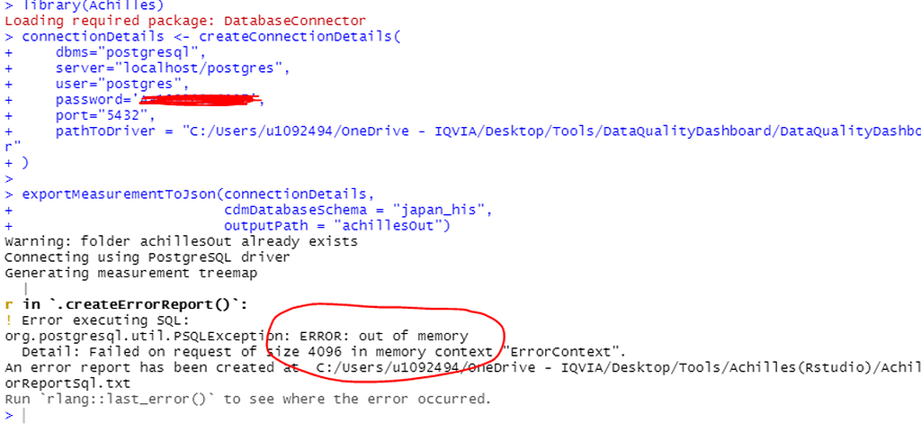 "ERROR: out of memory" when running Achilles exportMeasurementToJson - Developers - OHDSI Forums